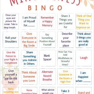 Mindfulness BINGO Game - 20 Player - School Counseling Activity ...