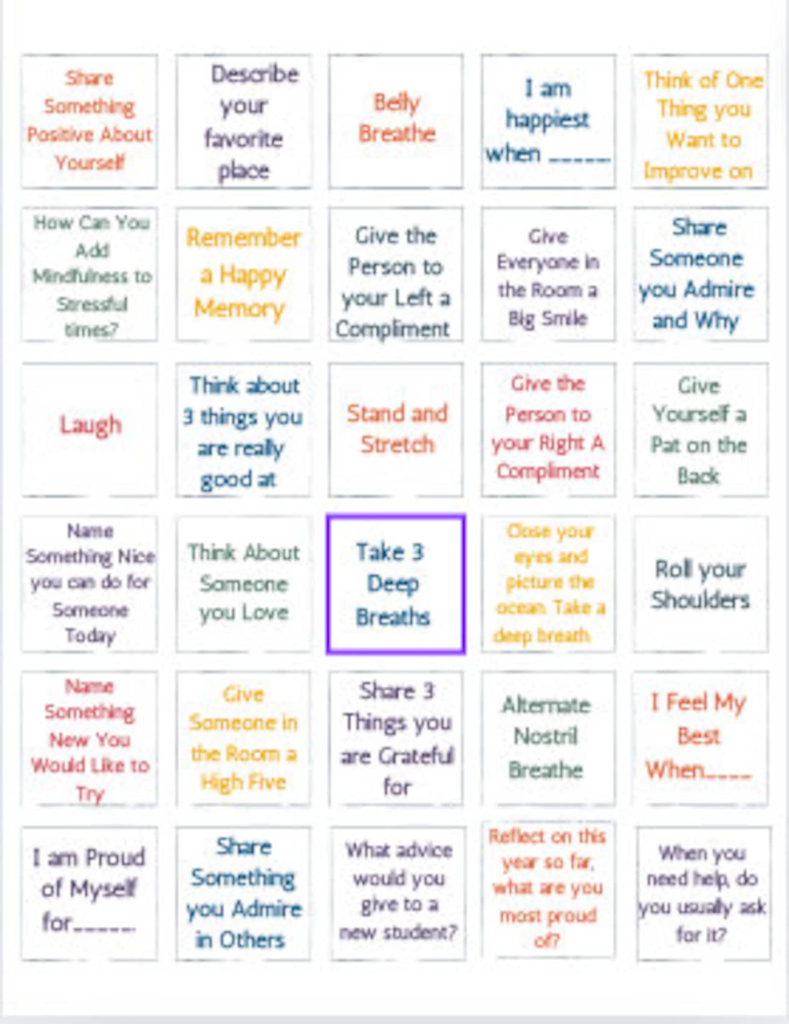 Mindfulness BINGO Game - 20 Player - School Counseling Activity ...