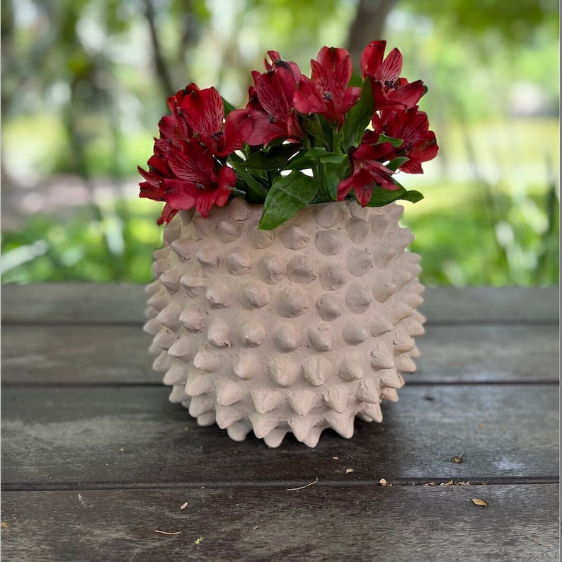 Round Ceramic Planter | Terracotta Spike Finish - Etsy