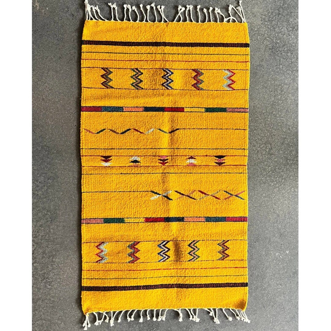Washable Zapotec Wool Rug - Yellow Life Stream - Etsy