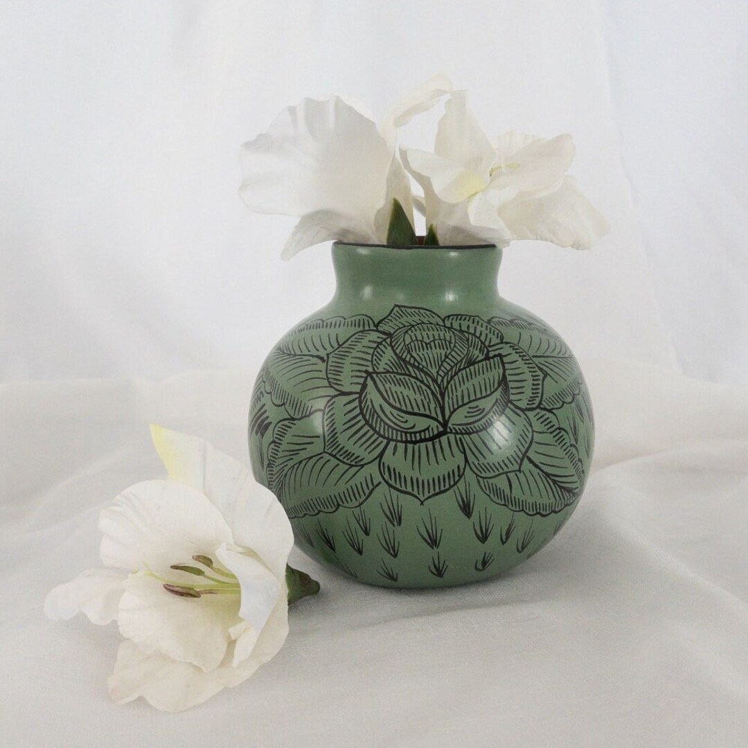 Teal Ceramic Vase Hand Painted - Etsy