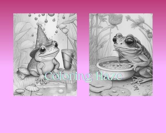 Frogscapades: 38 Cute Frog Adventure Adult Grayscale Coloring - Etsy