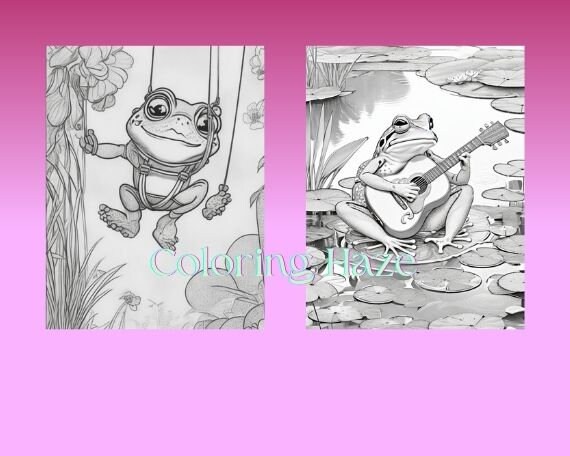 Frogscapades: 38 Cute Frog Adventure Adult Grayscale Coloring - Etsy