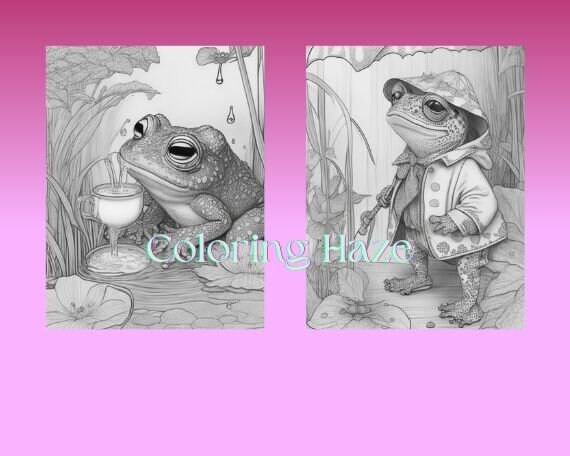 Frogscapades: 38 Cute Frog Adventure Adult Grayscale Coloring - Etsy