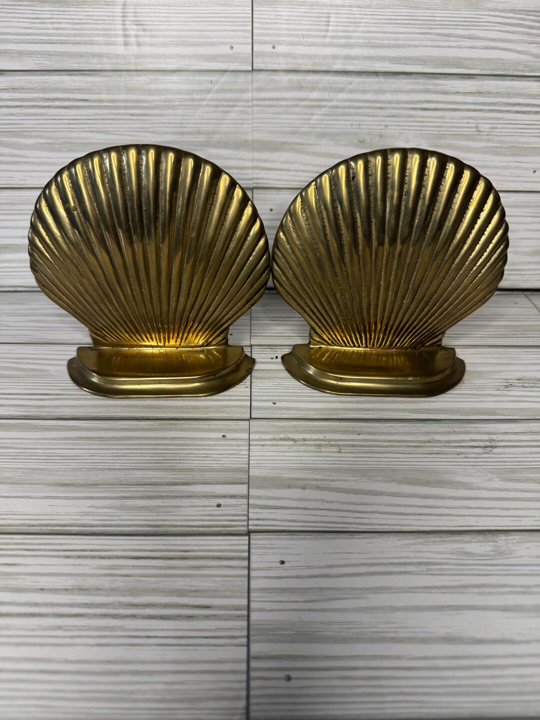 Vintage Brass Seashell Bookends – Solid Brass Scallop Shaped Shell Pair ...