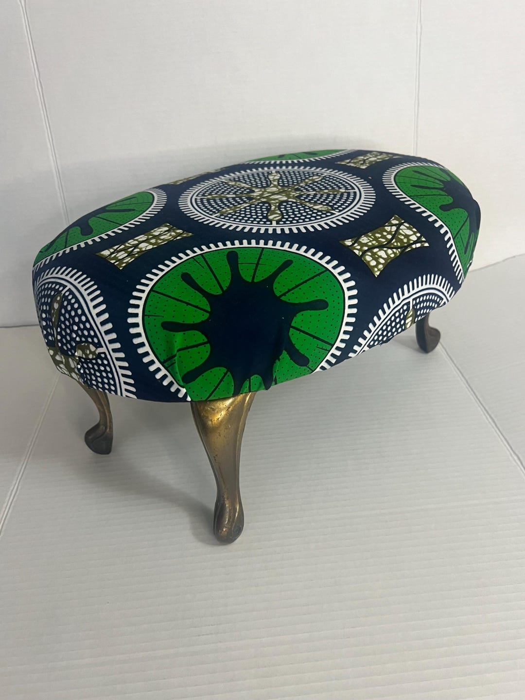 Hand-upholstered African Print Footstool With Brass Legs – Bohemian ...