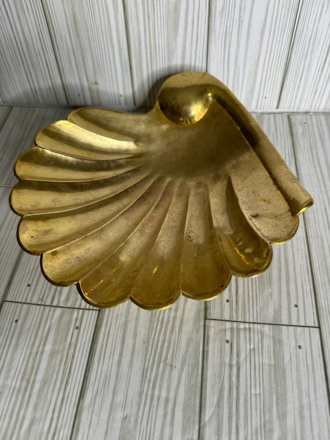 Large Brass Shell Tray/dish/catchall Solid Brass Shell Shaped Dish ...