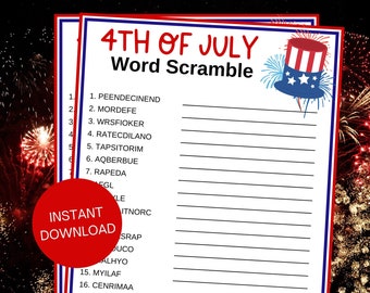 4th of July Word Scramble, 4th of July Party Games, Fourth of July Word ...