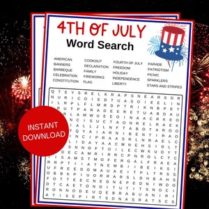 4th of July Word Search Printable Game, Independence Day Party Games ...