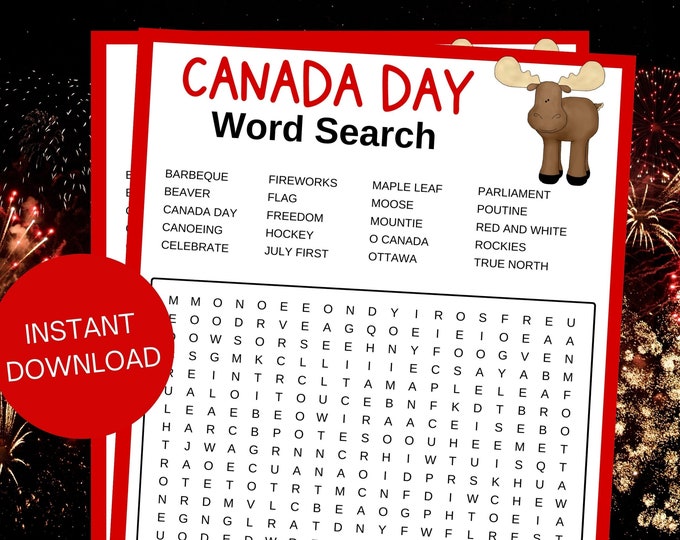 Canada Day Word Search, Kids Printable Game, Word Search Printable ...
