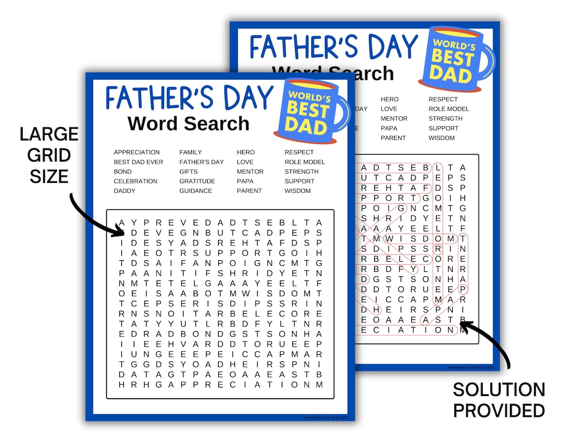 Fathers Day Word Search Printable Game, Fathers Day Activity for Kids ...
