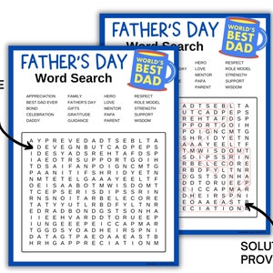 Fathers Day Word Search Printable Game, Fathers Day Activity for Kids ...