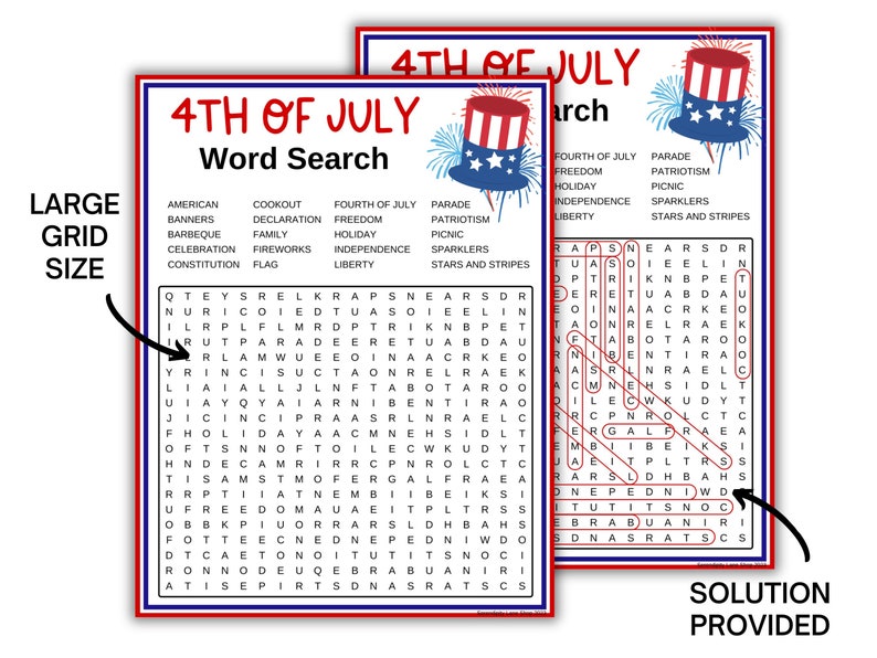 4th of July Word Search Printable Game Independence Day Party - Etsy