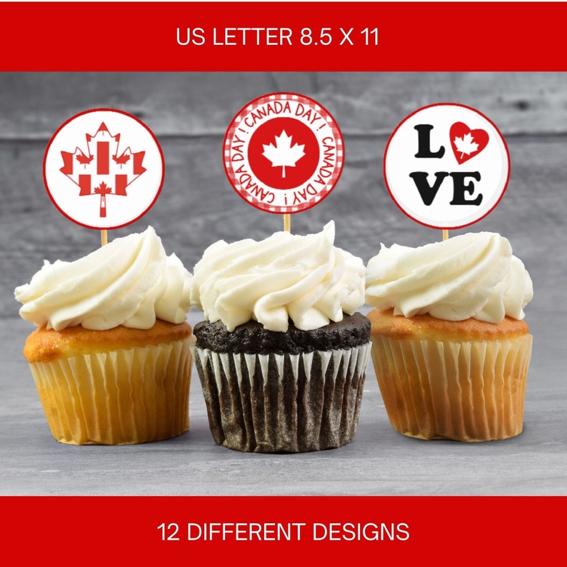 Canada Day Cupcake Topper, Canada Day Party Printable, Printable Party ...