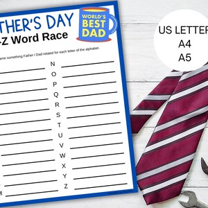 Fathers Day A-Z Word Race Printable Game, Fathers Day Activity for Kids ...