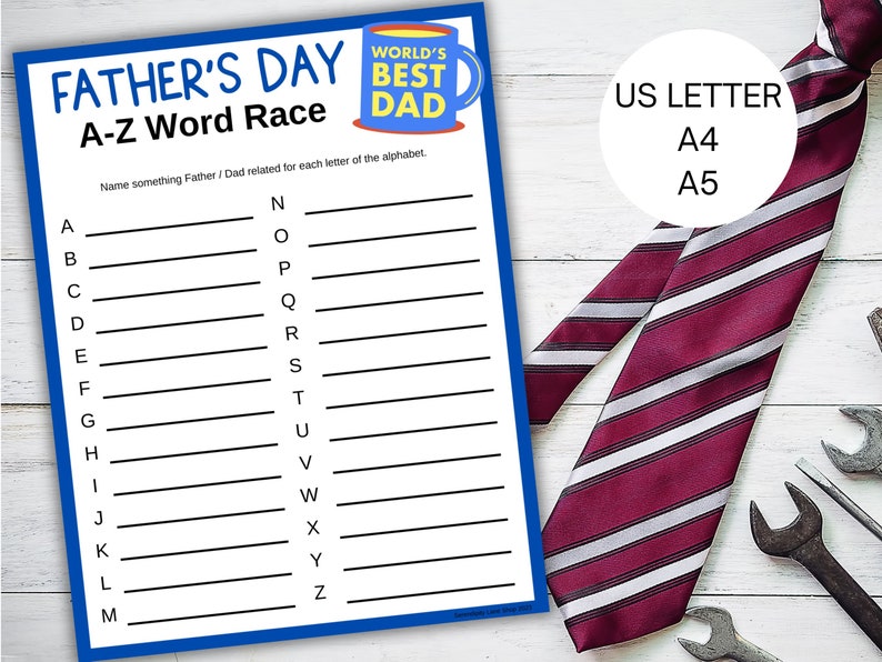 Fathers Day A-Z Word Race Printable Game, Fathers Day Activity for Kids ...