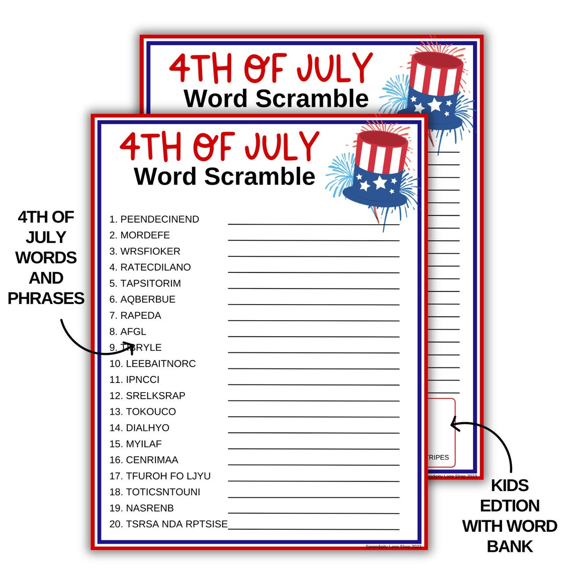4th of July Word Scramble Printable Game, Independence Day Party Games ...