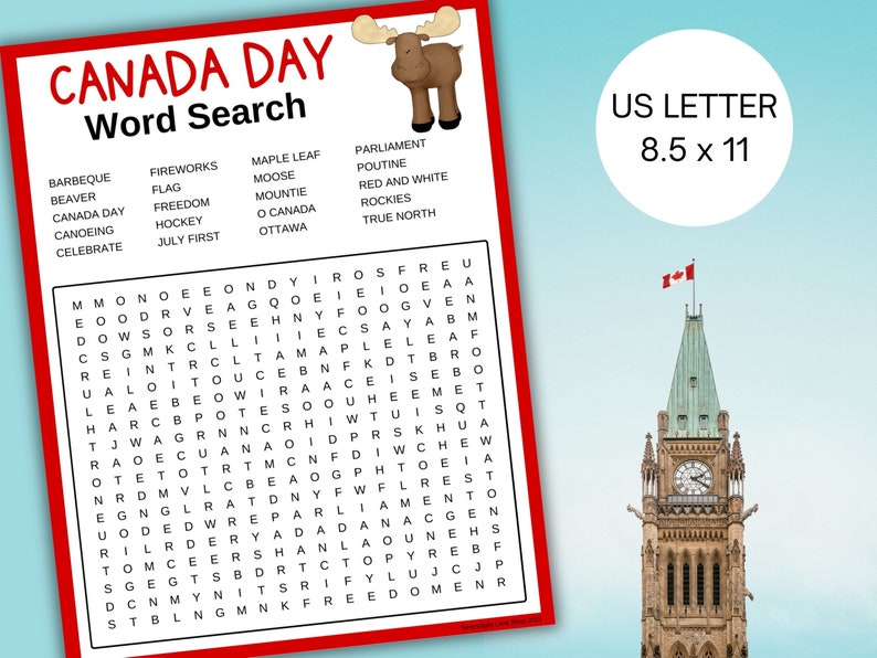 Canada Day Word Search Printable Game, Canada Day Activity for Kids and ...
