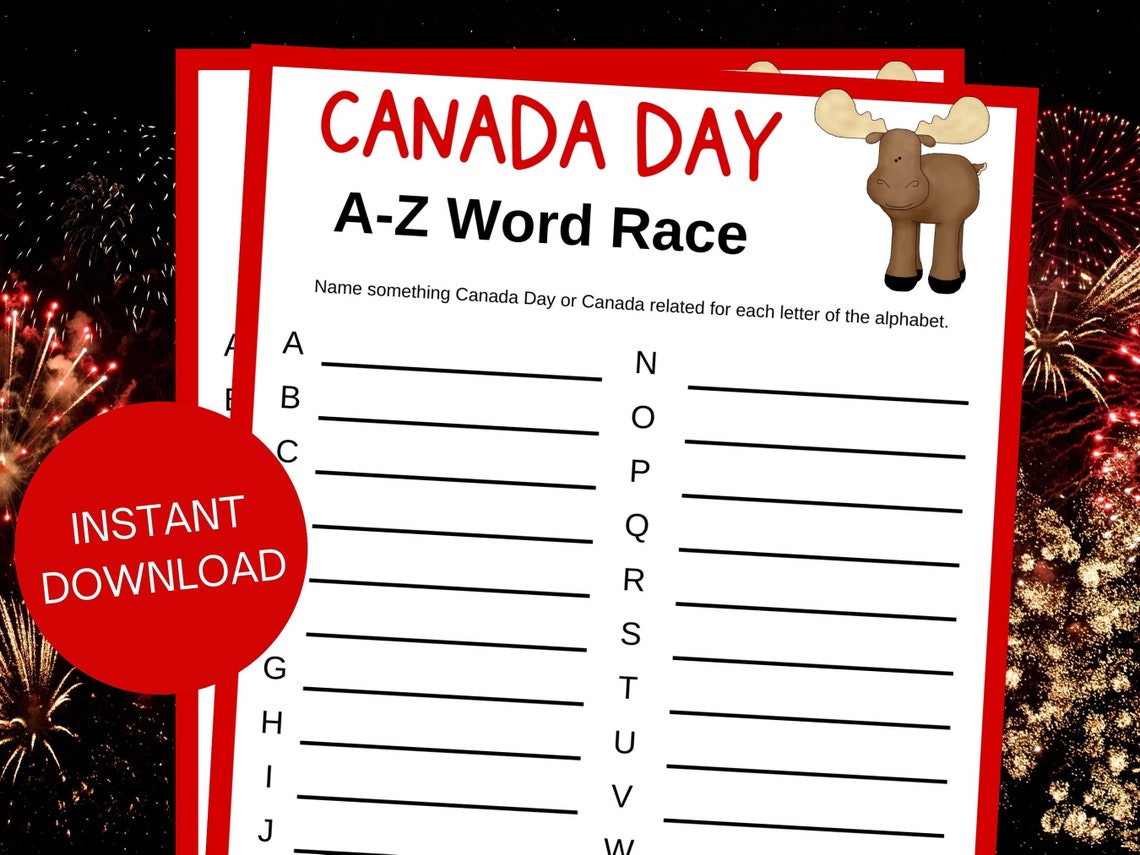 Canada Day A-Z Word Race Printable Game, Canada Day Activity for Kids ...