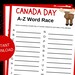 Canada Day A-Z Word Race Printable Game, Canada Day Activity for Kids ...