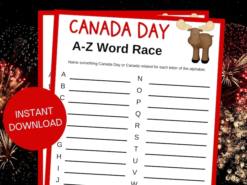 Canada Day A-Z Word Race Printable Game, Canada Day Activity for Kids ...