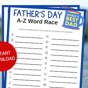 Fathers Day A-Z Word Race Printable Game, Fathers Day Activity for Kids ...