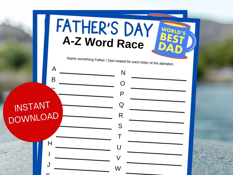 Fathers Day A-Z Word Race Printable Game, Fathers Day Activity for Kids ...
