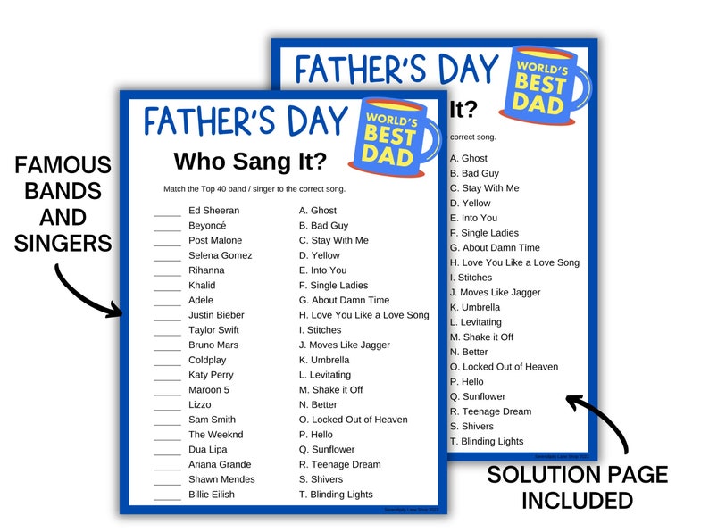 Fathers Day Who Sang It Printable Game, Fathers Day Activity for Kids ...