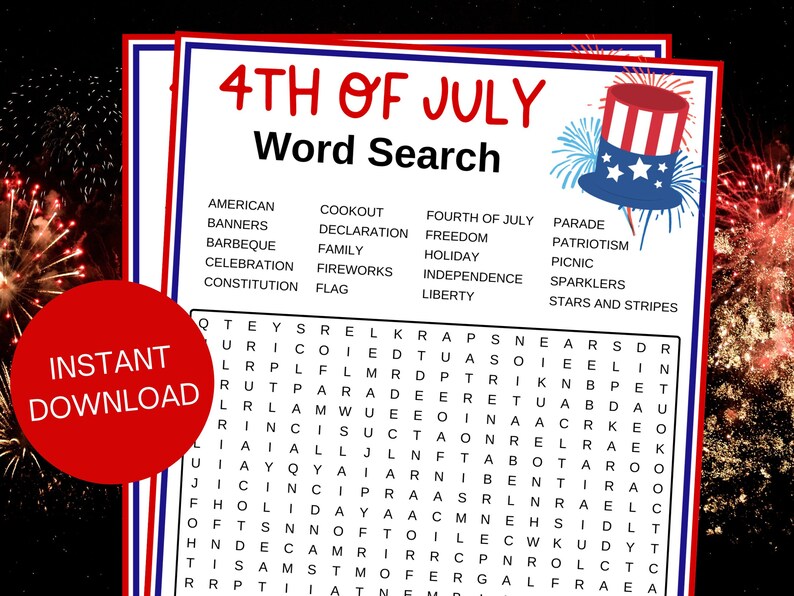 4th of July Word Search Printable Game Independence Day Party - Etsy