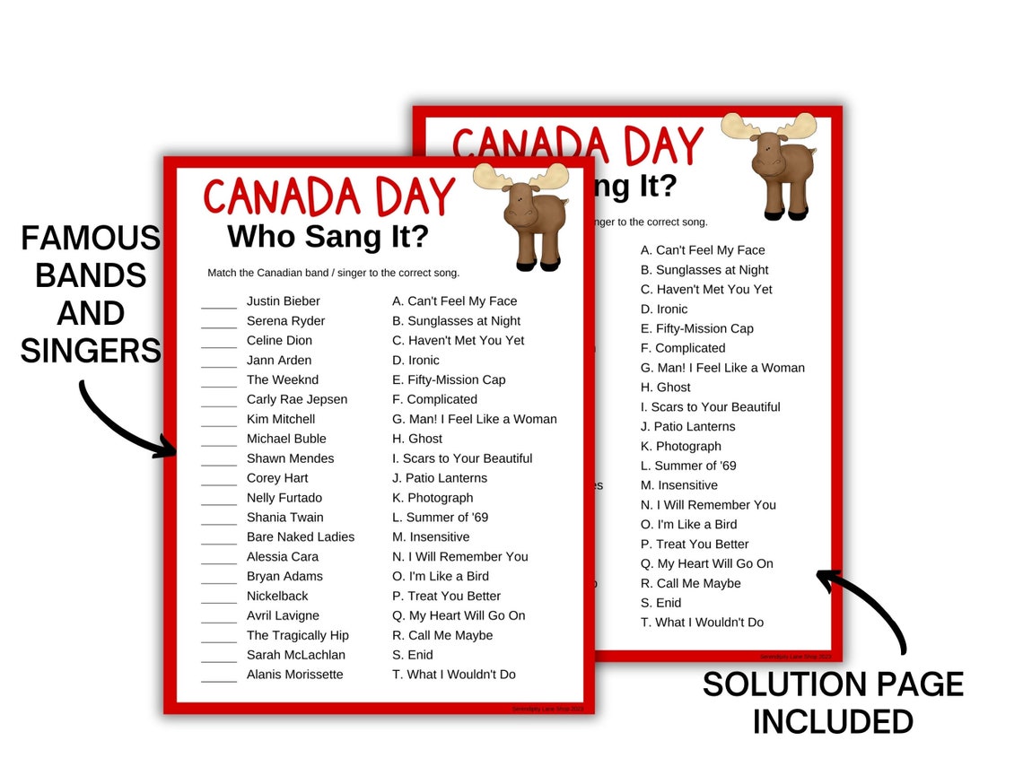 Canada Day Who Sang It Printable Game, Canada Day Activity for Kids and ...