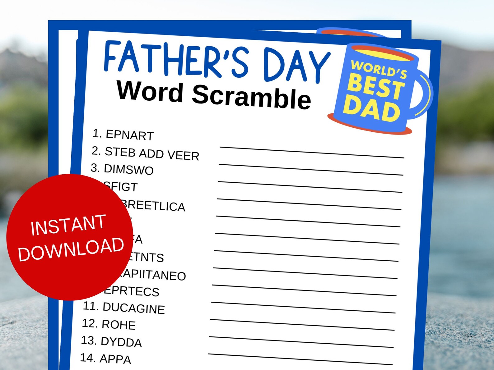 Fathers Day Word Scramble Printable Game, Fathers Day Activity for Kids ...