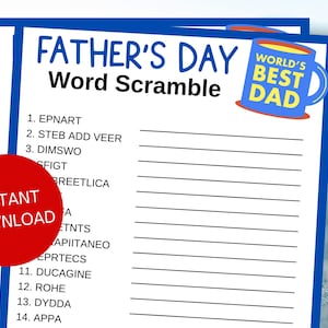 Fathers Day Word Scramble Printable Game, Fathers Day Activity for Kids ...