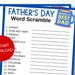 Fathers Day Word Scramble Printable Game, Fathers Day Activity for Kids ...