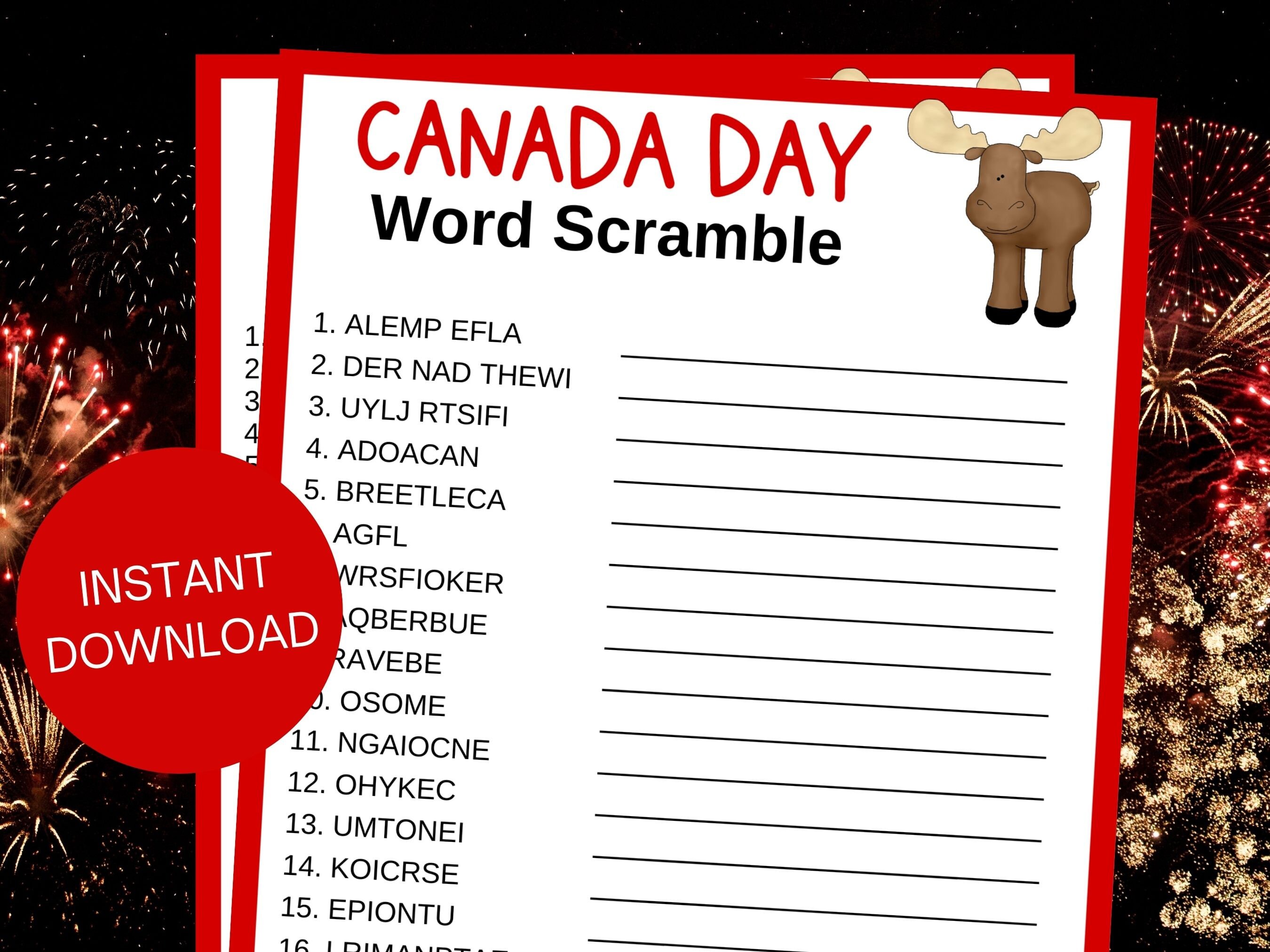 Canada Day Word Scramble Printable Game Canada Day Activity - Etsy Canada