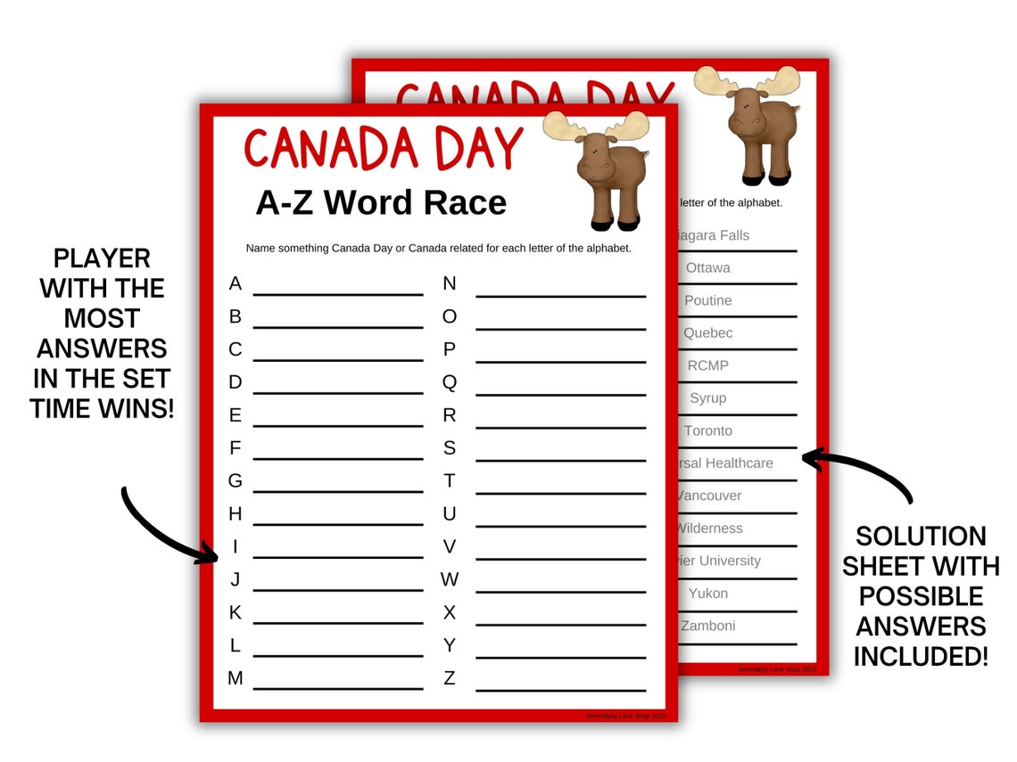 Canada Day A-Z Word Race Printable Game, Canada Day Activity for Kids ...