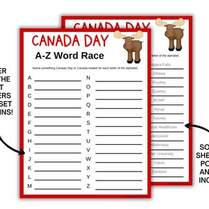 Canada Day A-Z Word Race Printable Game, Canada Day Activity for Kids ...