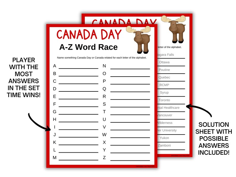 Canada Day A-Z Word Race Printable Game, Canada Day Activity for Kids ...