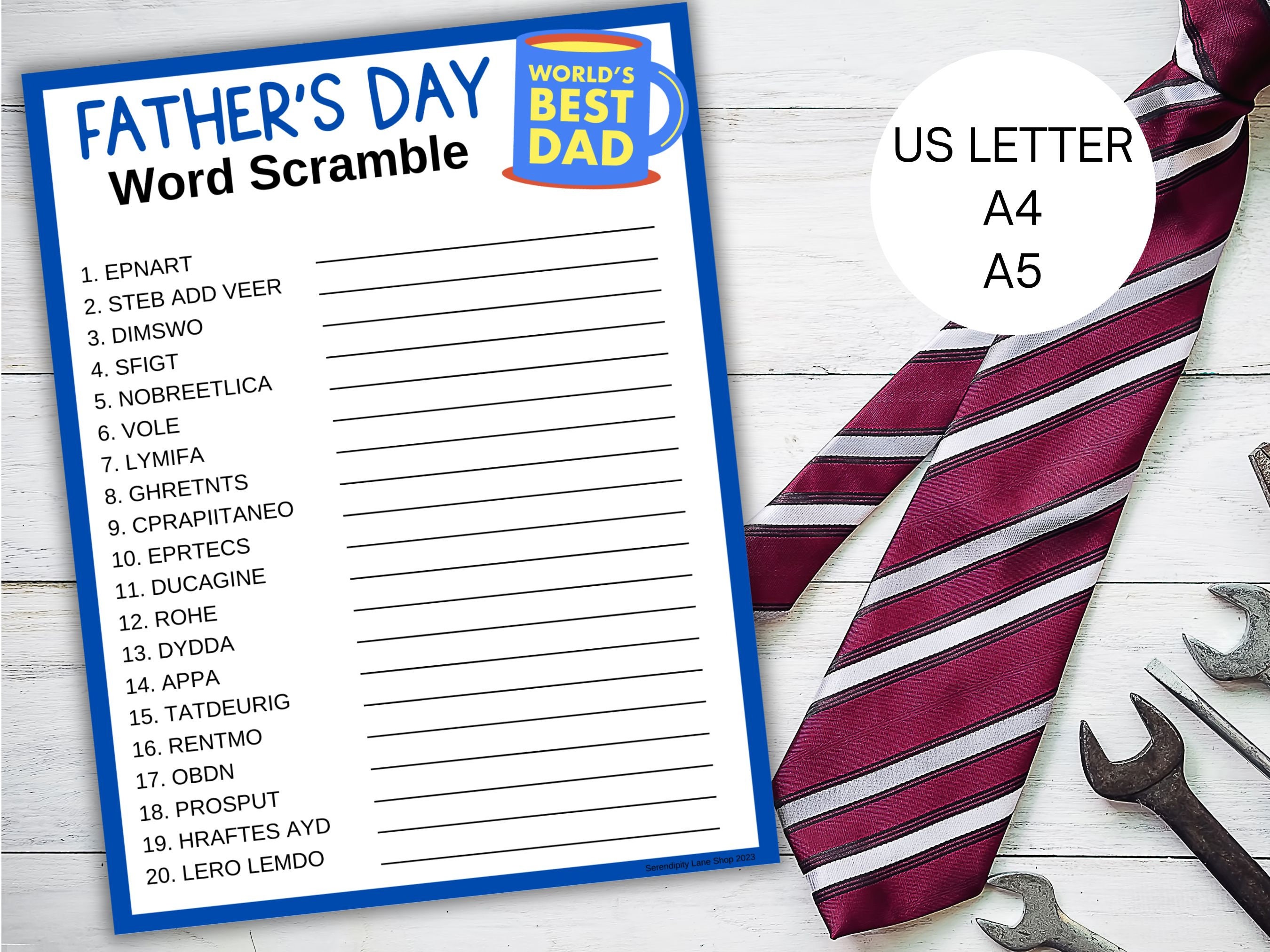 Fathers Day Word Scramble Printable Game, Fathers Day Activity for Kids ...