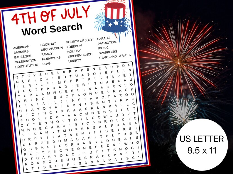 4th of July Word Search Printable Game Independence Day Party - Etsy