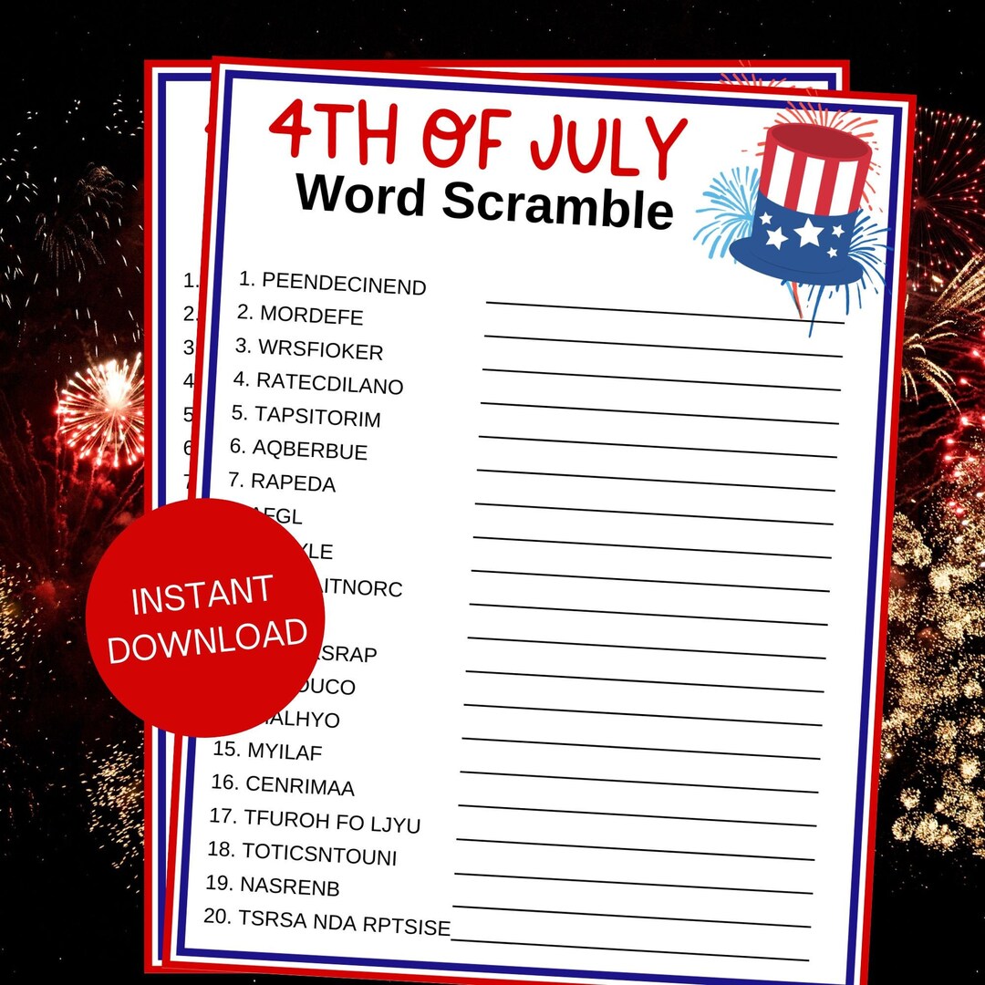 4th of July Word Scramble Printable Game, Independence Day Party Games ...