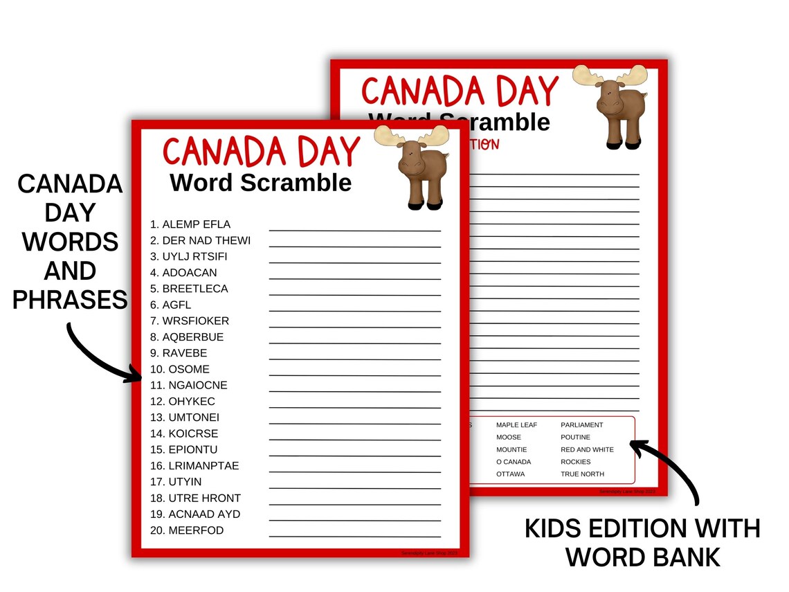 Canada Day Word Scramble Printable Game, Canada Day Activity for Kids ...