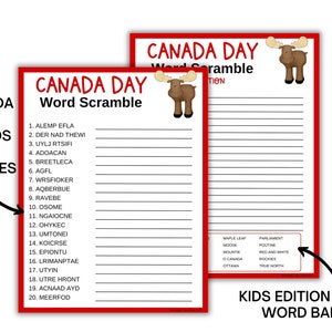 Canada Day Word Scramble Printable Game, Canada Day Activity for Kids ...