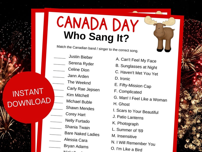 Canada Day Who Sang It Printable Game, Canada Day Activity for Kids and ...