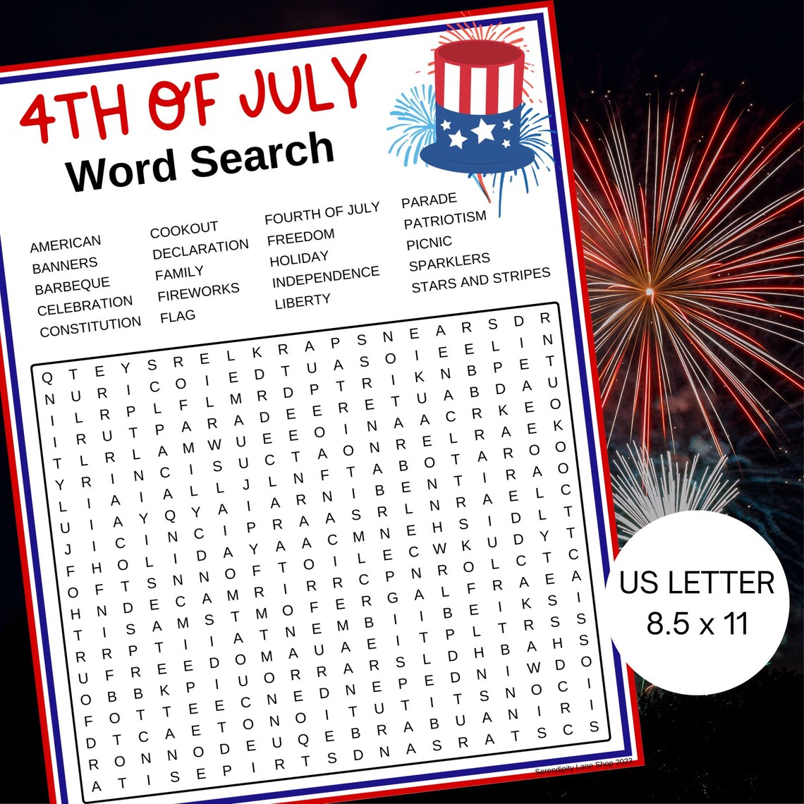 4th of July Word Search Printable Game, Independence Day Party Games ...