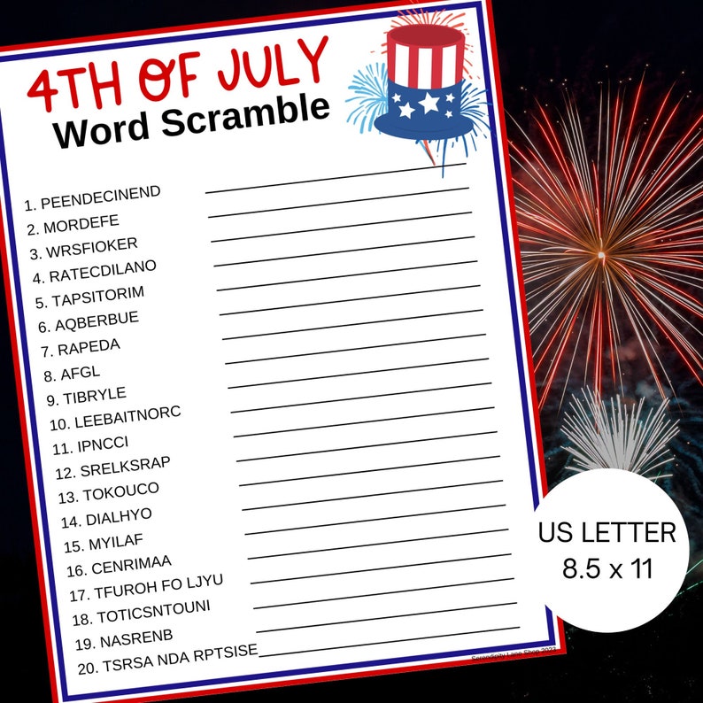 4th of July Word Scramble Printable Game, Independence Day Party Games ...