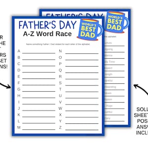 Fathers Day A-Z Word Race Printable Game, Fathers Day Activity for Kids ...