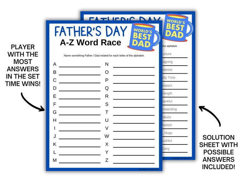 Fathers Day A-Z Word Race Printable Game, Fathers Day Activity for Kids ...