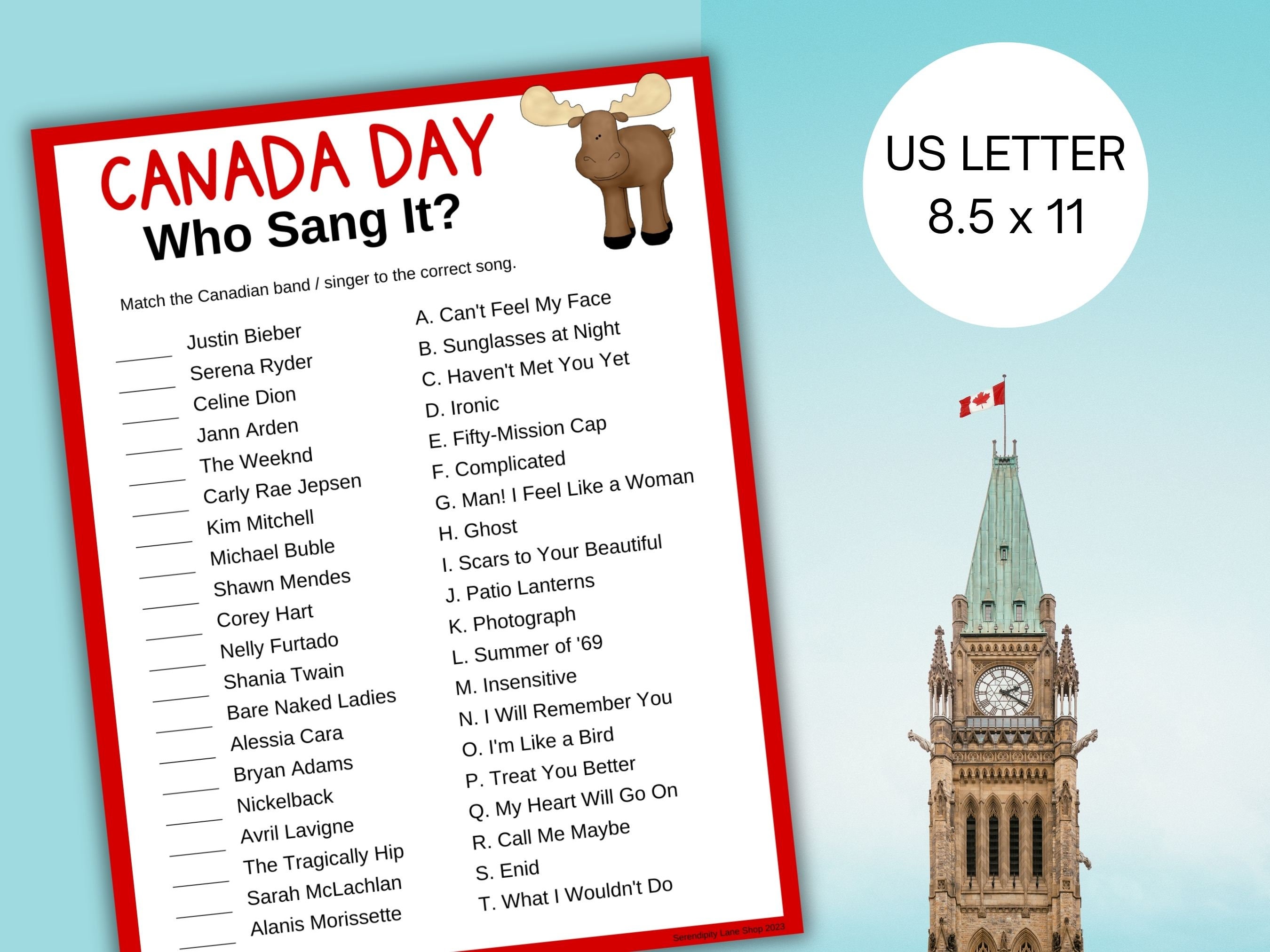 Canada Day Who Sang It Printable Game, Canada Day Activity for Kids and ...