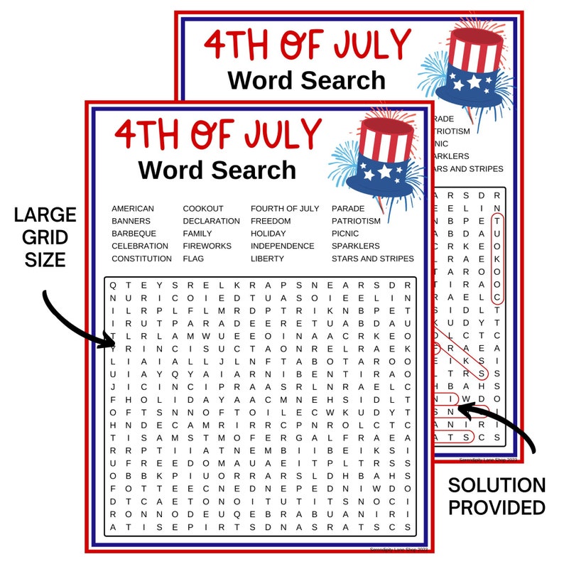 4th of July Word Search Printable Game, Independence Day Party Games ...