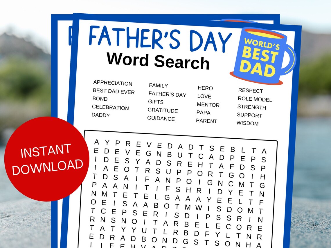 Fathers Day Word Search Printable Game, Fathers Day Activity for Kids ...